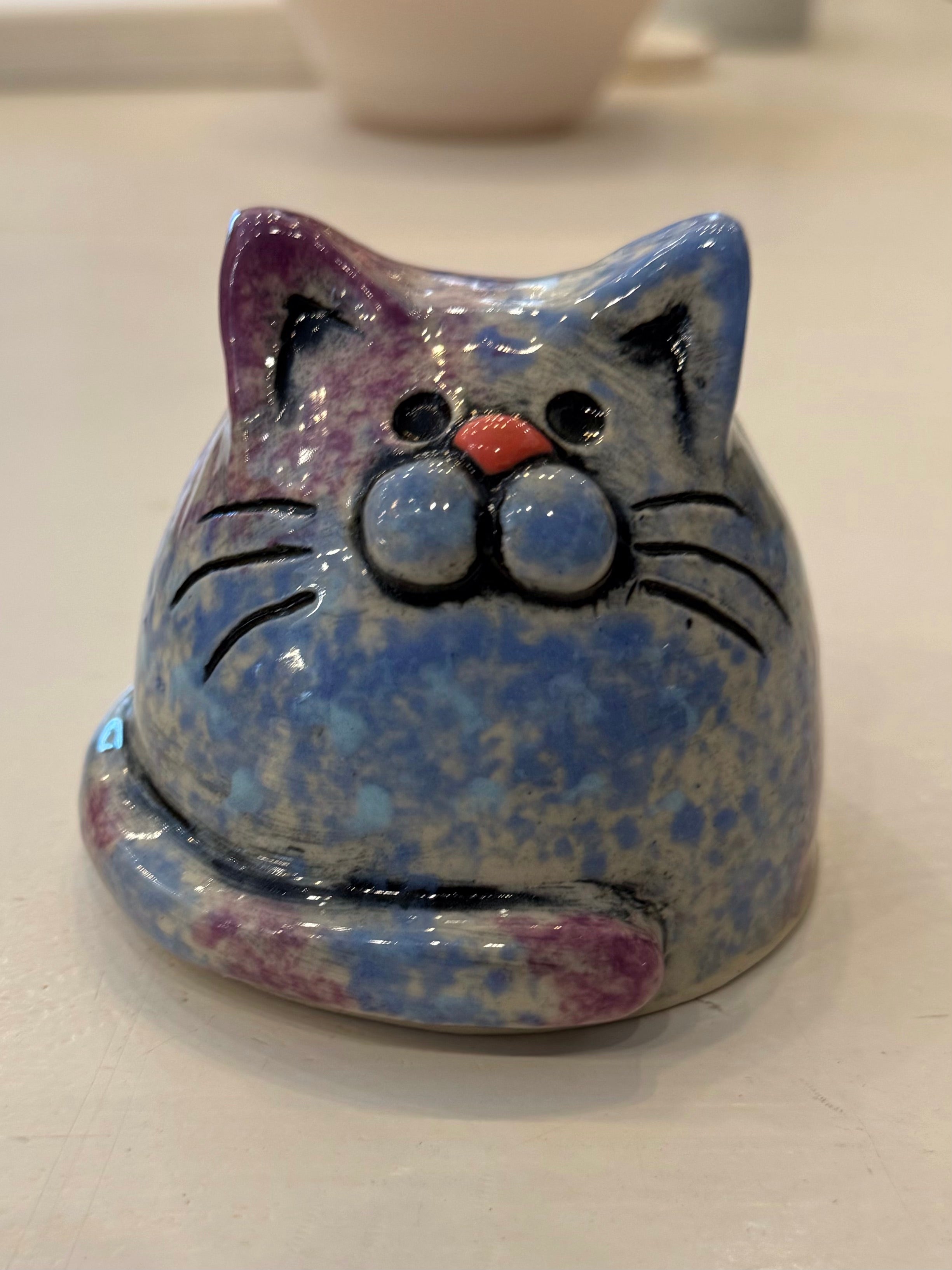 Blue & Purple Fat Cat – Colonial Folk Art